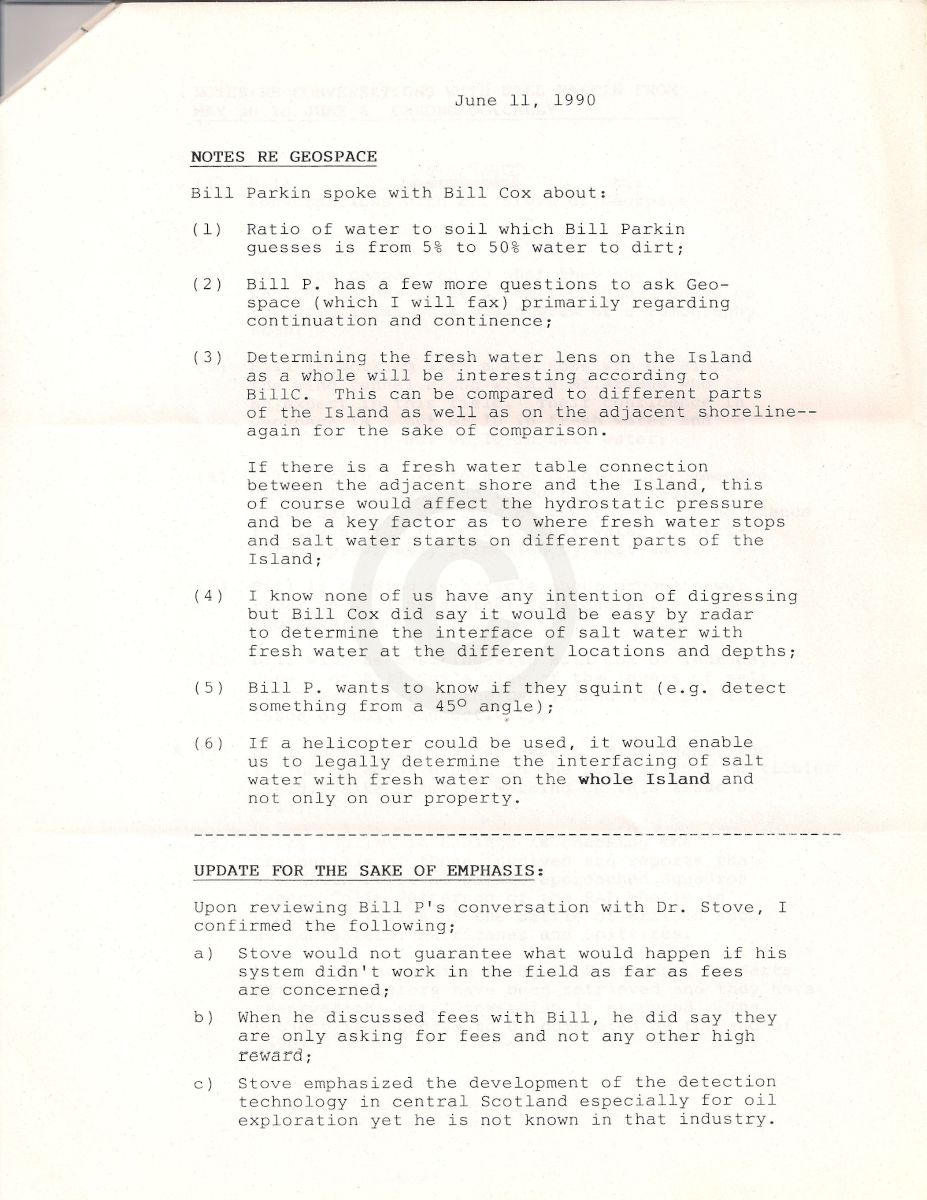 Notes re Geospace + Update for the sake of emphasis (attached to June ...